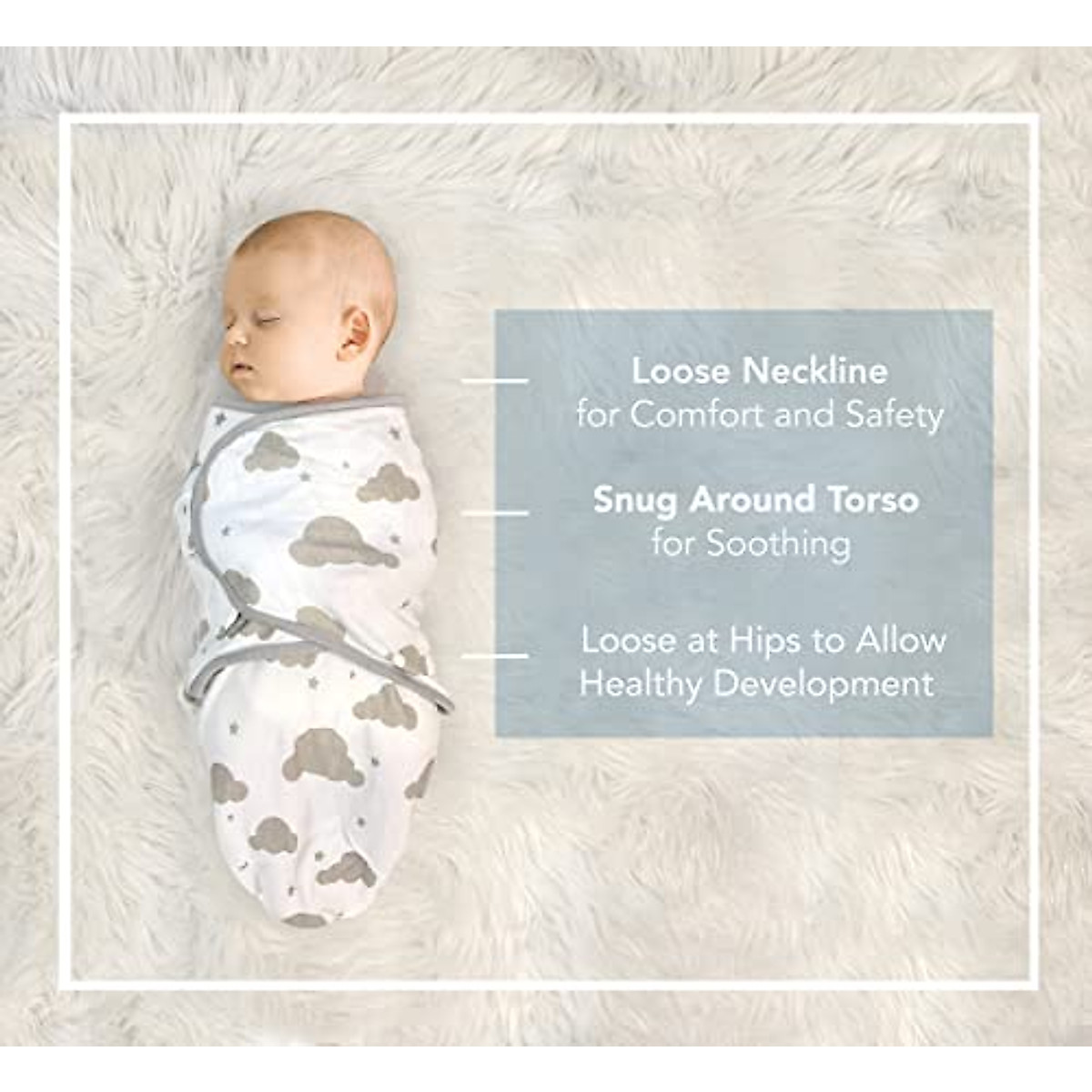 100% Organic Cotton Swaddle Blanket Baby Girl Boy Infant Sleep Sack Wrap, Adjustable Infant Swaddle Wrap Newborn Babies Small 0-3 Months. Clouds, Swirls, and Sleepy Animals. (Neutral Gray 3Pk)