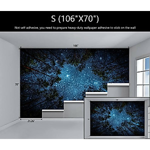 WFBHUA-Forest Starry Wallpaper Mural Night Galaxy Tree Sky Wallpaper for Living Room Bedroom Ceiling(Not Peel and Stick)