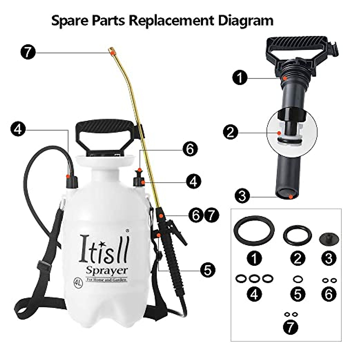 Itisll Portable Garden Pump Sprayer Brass Wand Shoulder Strap for Yard Lawn Weeds Plants 1Gal