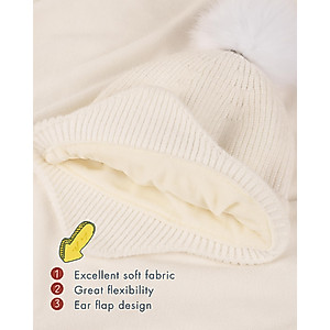 Toddler Baby Winter Hat Warm Fleece Lined Knit Kids Hat with Earflap Infant Newborn Pom Pom Beanie Knit Cap Girls Boys