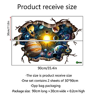 3D Broken Cosmic Galaxy Wall Decals, Magic Milky Way Outer Space Planet Wall Stickers, Creative Stars and Solar System Wallpaper for Kids Boys Floor Ceiling Living Room Bedroom Home Decor