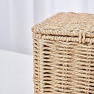 Motifeur Hand-woven Paper Rope Baskets With Lids, Multi-purpose Stackable Utility Organizers (Set of 3, Large 12.6"x9.8"x7.3", Medium 11.8"x7.9"x6.3", Small 9.8"x5.9"x5.5", Natural/Beige)