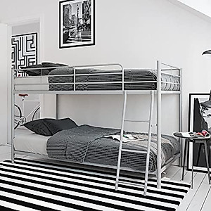 Junior Loft Bed Frame with Ladder, Twin-Over-Twin Bunk Bed with Metal Frame and Ladder with Safety Guard Rail & Sturdy Inclined Ladder,No Box Spring Needed,Twin,Black