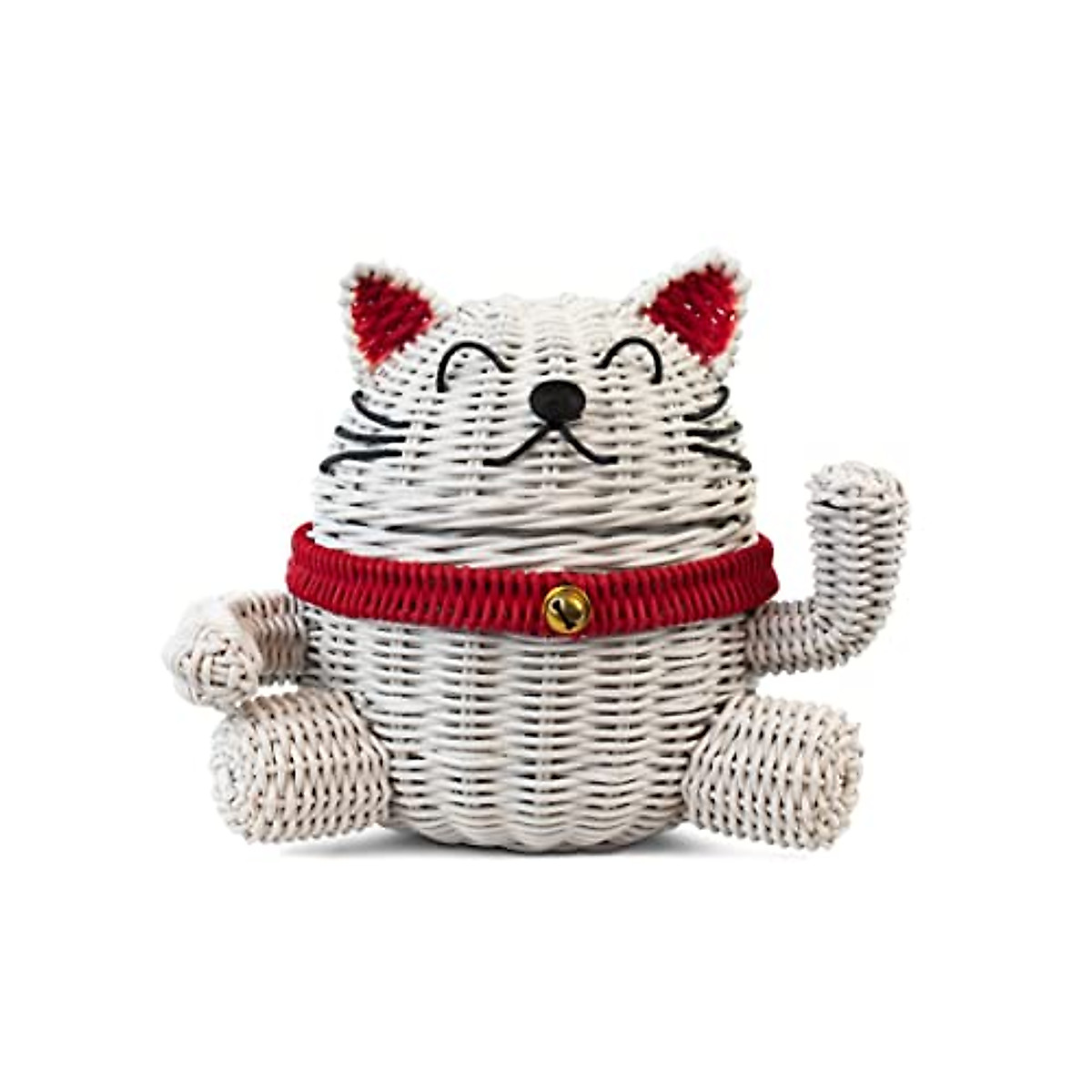 G6 COLLECTION Cat Rattan Storage Basket With Lid Decorative Bin Home Decor Hand Woven Shelf Organizer Cute Handmade Handcrafted Nursery Gift Animal Art Decoration Artwork Wicker Kitten