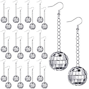 Disco Ball Earrings 60's 70's Earrings Silver Disco Ball Jewelry Rave Earrings for Women Disco Outfit Accessories(12 Pairs)