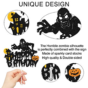Halloween Birthday Cake Topper for Skull Wizard Witches Ghost Spooky house boo Cat Zombie Pumpkin Tombstone Theme Boys Girls Kids Men Women Happy Birthday Baby Shower Party Decorations Event Supplies