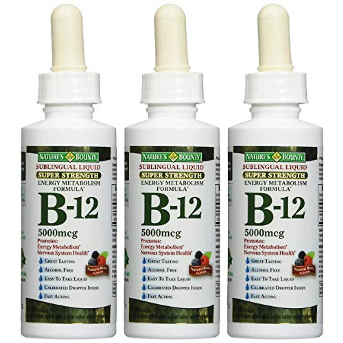 Nature's Bounty B-12 5000 mcg Sublingual Liquid Energy Health, 2 Fl Oz (Pack of 3)