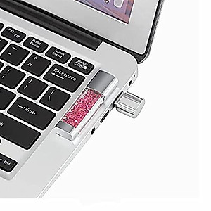 64GB USB 2.0 Flash Drive Rhinestone Diamond Crystal Flash Drive Glitter Lipstick Case Shape USB Drive Shining Necklace Jump Drive Pen Drive Funny Memory Stick for Gift (64GB, Sakura Pink)