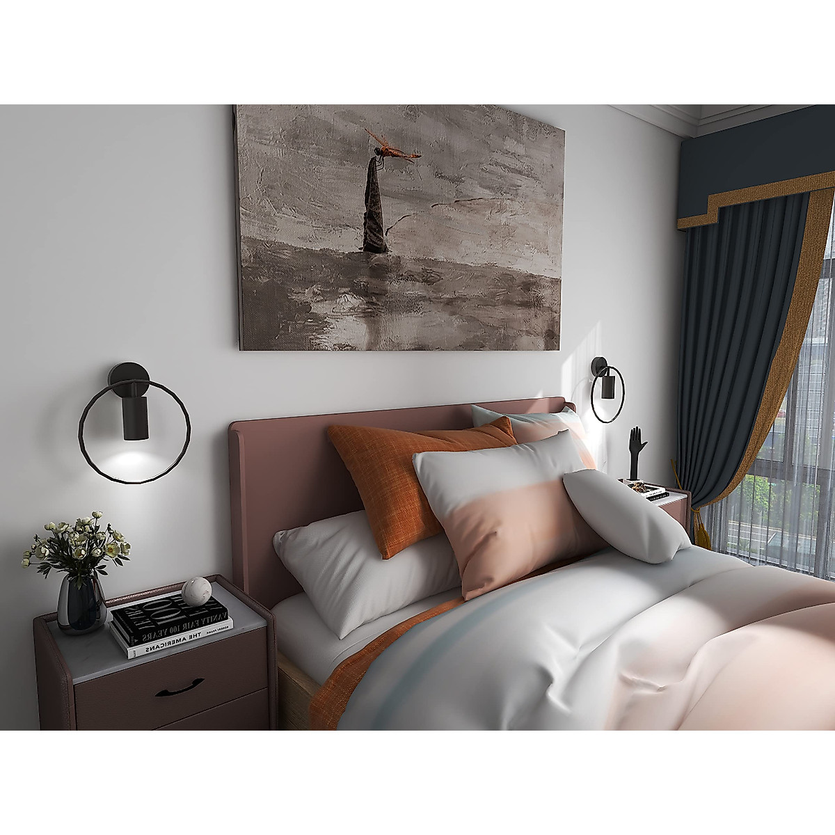 jengush Battery Operated Wall Sconces Light Set of 2,modern Wireless Wall Lamps,wall Lights with Remote Control,wall Lights Fixture Wall Sconces for Bedroom,living Room,bedside (Color : Black)