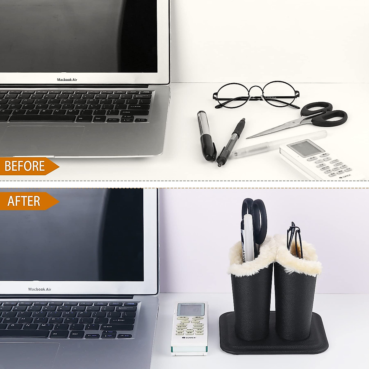 Siveit Eyeglass Holders, PU Leather Eyeglass Holder Stands with Soft Plush Lining - 2 Packs (Black, 1 Pack, 2 Slots)