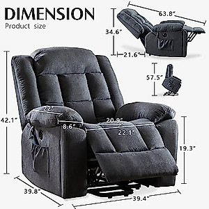 worldchoice Power Lift Chair Recliner Chair Oversize 40" Electric Recliner Chair Lift Sofa for Elderly with Heat and Massage Oversize Recliner with 2 Cup Holder, USB Port (Gray)