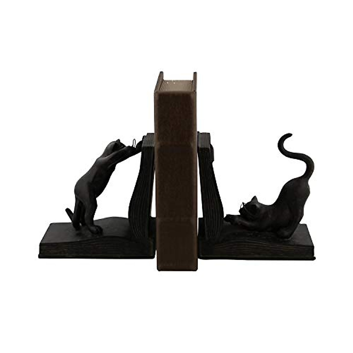 Deco 79 Polystone Cat Reading Bookends, Set of 2 7"H, 6"W, Black