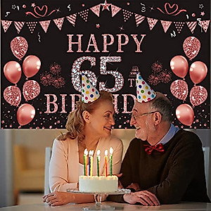Trgowaul 65th Birthday Decorations for Women 65 Year Old Rose Gold Birthday Backdrop Banner 5.9 X 3.6 Fts Happy Birthday Party Suppiles Photography Supplies Background Happy 65th Birthday Decoration