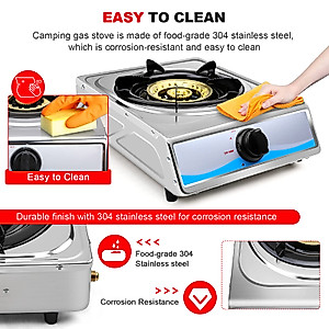 Propane Gas Cooktop，Single Burner Gas Stove Stainless Steel Portable Gas Stove，Auto Ignition Camping Single Burner LPGfor RV, Apartments, Outdoor