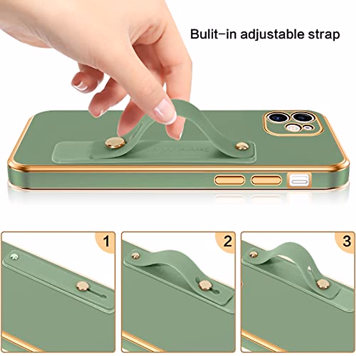VENINGO iPhone 11 Case, Phone Cases for iPhone 11,Slim Fit Soft TPU with Adjustable Wristband Kickstand Scratch Resistant Shockproof Protective Cover for Apple iPhone 11 6.1 Inch 2019, Matcha Green