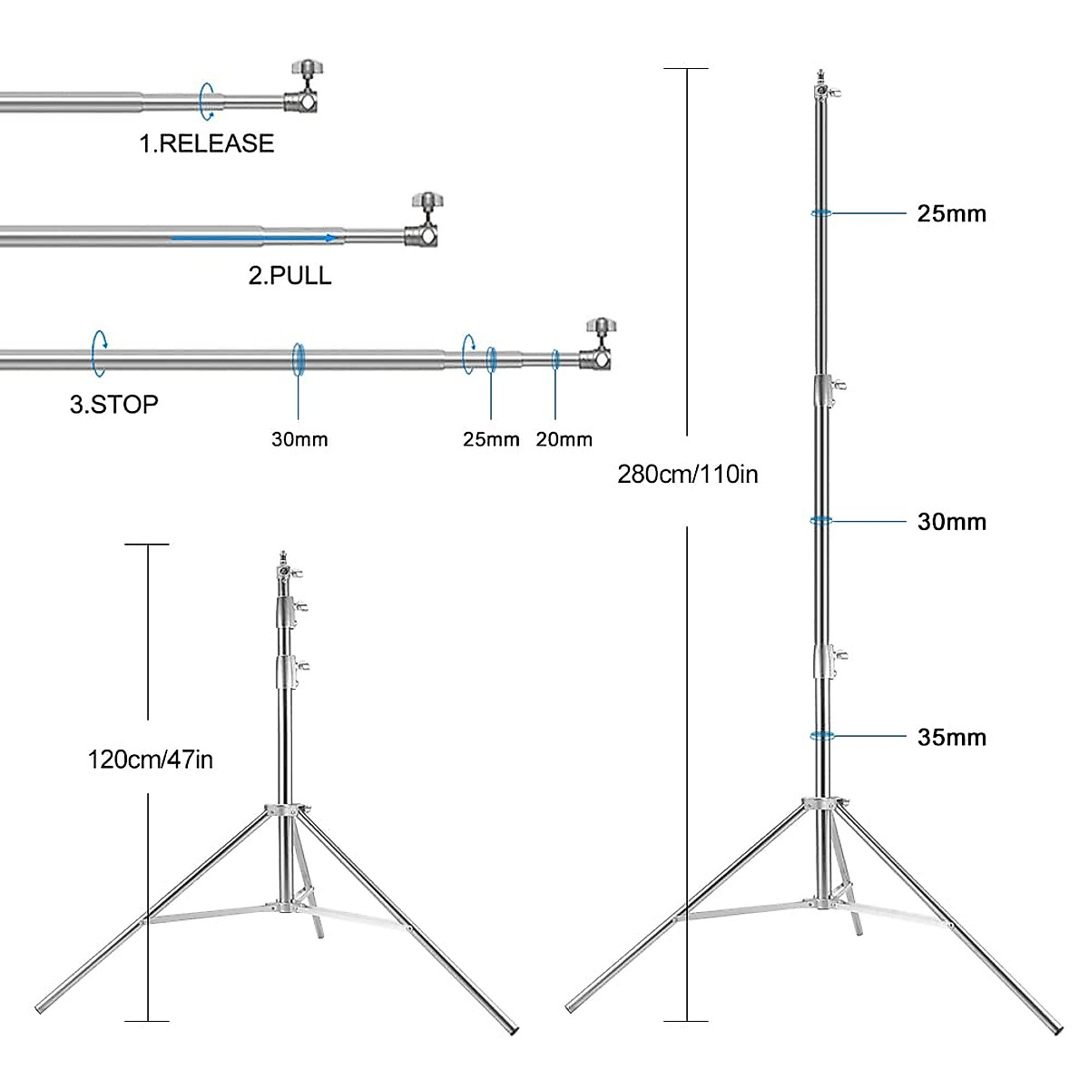 Stainless Steel Backdrop Stand 9.5ftx10ft Photo Stand for Backdrop Video Adjustable Background Support Stands for Portrait & Studio Photography, Photoshoot, Parties, Baby Shower, Birthday, Wedding