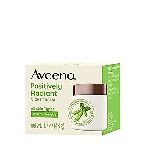 Aveeno Positively Radiant Intensive Moisturizing Night Cream with Total Soy Complex & Vitamin B3, Oil-Free, Non-Greasy, Hypoallergenic & Non-Comedogenic, 1.7 oz