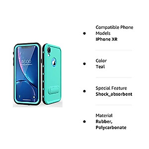 Diverbox for iPhone Xr Case Waterproof,Shockproof Dustproof IP68 Full-Body Sturdy with Kickstand Case Built-in Screen Protector,Underwater Full Sealed Cover Protective for iPhone Xr (Teal)