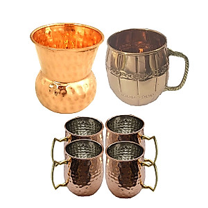 PARIJAT HANDICRAFT Copper moscow mule mugs set of 5 pcs large cup with vodka glass