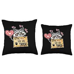 Irreverent Tees To Me You Are Trash Valentine's Day, Funny Raccoon Throw Pillow, 18x18, Multicolor