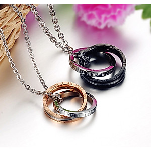 His & Hers Matching Set Titanium Stainless Steel Couple Pendant Necklace Korean Love Style with a Lucky Bean