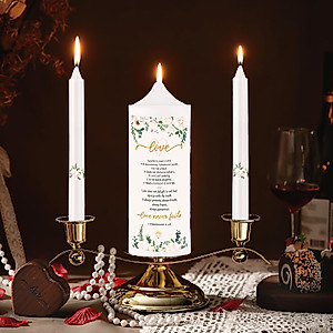 Landhoow 3 Unity Floral Candles for Wedding Ceremony Set with Golden Candle Holder White Pillar and Taper Candles Religious Wedding Catholic Anniversary Big Events Gifts for Couple