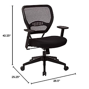 Space Seating 55 Series Professional Dark Air Grid Back Adjustable Office Desk Chair with Built-in Lumbar Support, Black Mesh