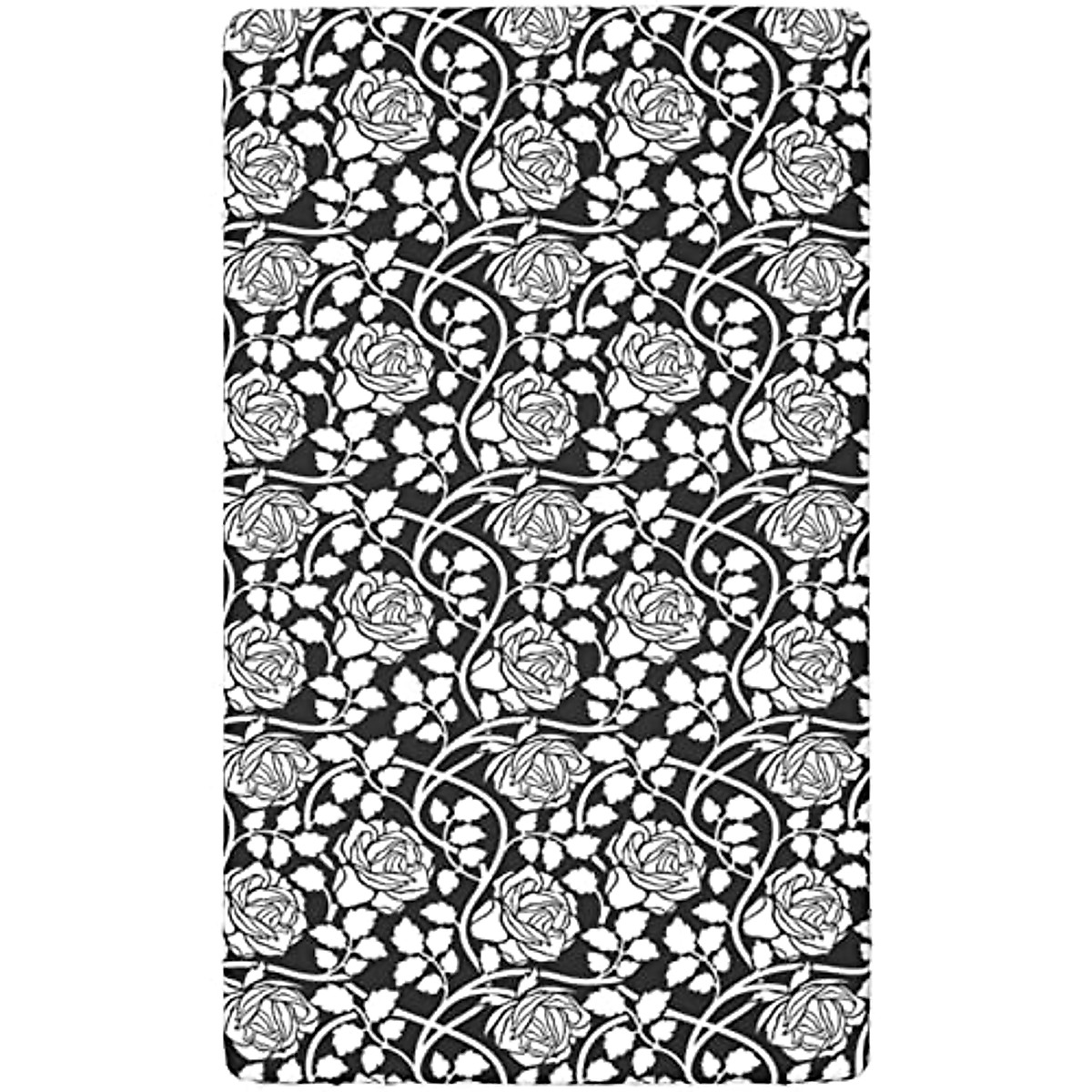 Roses Themed Fitted Crib Sheet,Standard Crib Mattress Fitted Sheet Toddler Bed Mattress Sheets-Great for Boy or Girl Room or Nursery,28“ x52“,White and Charcoal Grey