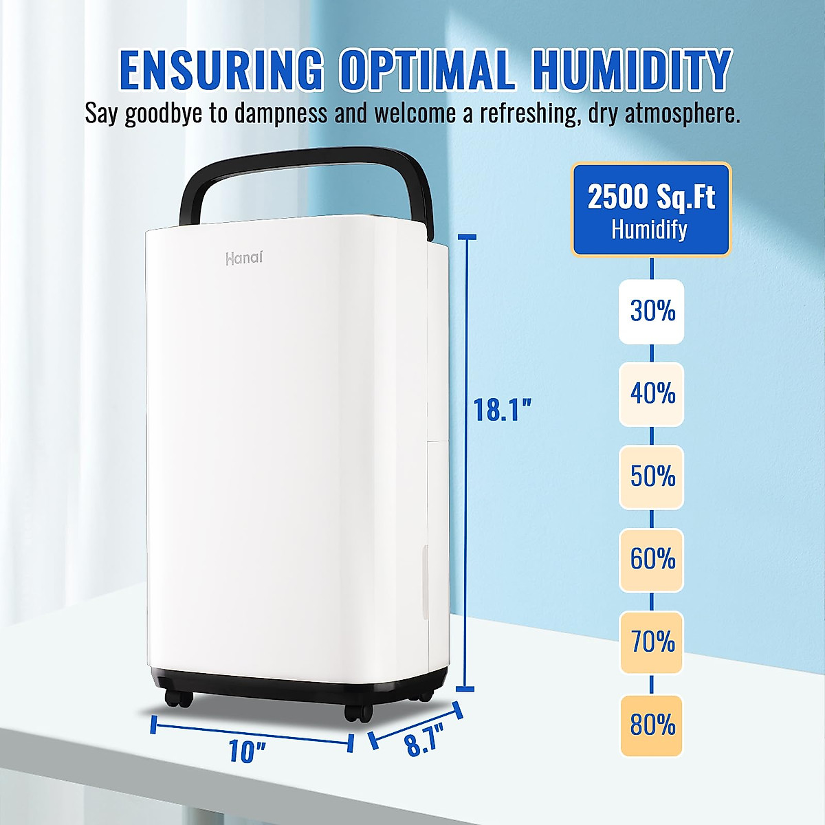 WANAI 30 Pints Dehumidifier for Basements with Drain Hose, 2500 Sq.Ft Dehumidifiers Auto Drain or Manual Drainage, Small Dehumidifier for Home Bedroom Bathroom with 2.2L Water Tank, 3 Modes, 24Timer