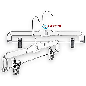 DEILSY Skirt Hangers Pants Hangers with Clips Clip Hangers Shorts Hangers Clear Plastic Clothes Hangers with 2-Adjustable Clip Non-Slip Clothes Hangers Clip Hangers Perfect for Pant, Pack of 12