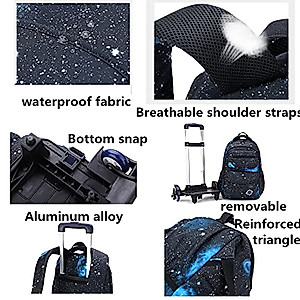 ZHANAO Rolling Backpacks for Boys Girls Trolley School Bags Starry-Sky Print Primary Middle School Boys Wheeled