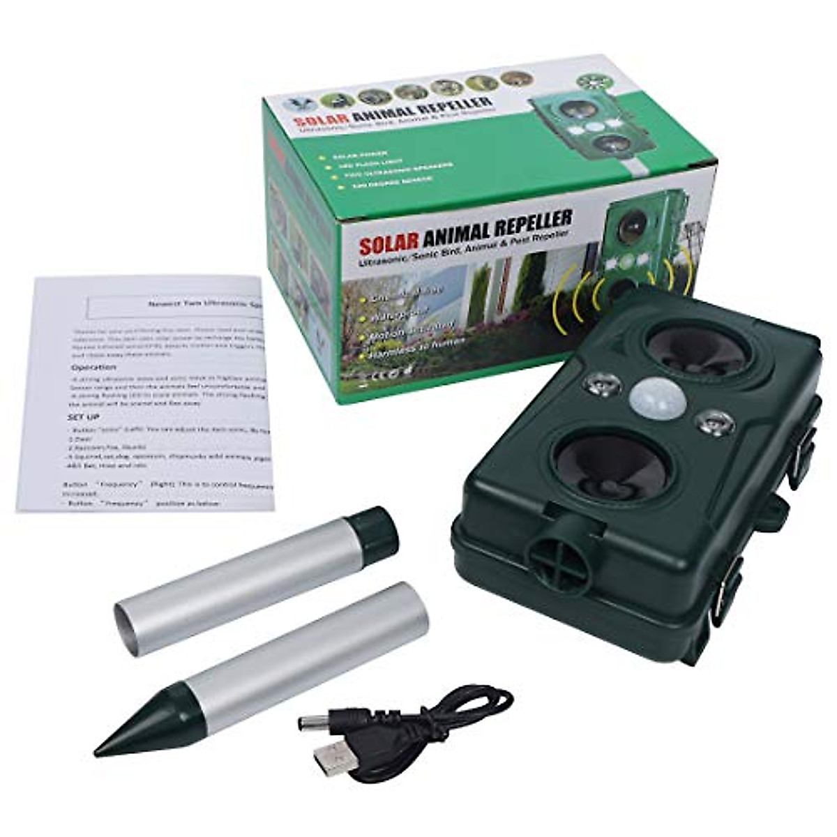 Triumpeek Ultrasonic Animal Repellent with Motion Sensor and Flashing Lights Outdoor Solar Powered Waterproof Farm Garden Yard Repellent, Cats, Dogs, Foxes, Birds, Skunks, Rod