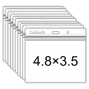 Plastic Horizontal Badge Holder Clear - Coideal 36 Pcs Thick Name Tag ID Card Holders Protector Transparent Sleeves with Waterproof Resealable Zip