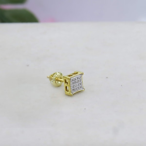 Dazzlingrock Collection Round White Diamond Square Frame 1Pc Stud Earring for Men (Color I-J, Clarity I2-I3) in 10K Solid Yellow Gold, Screw Back