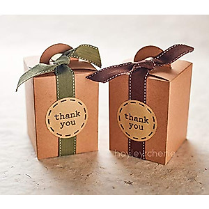 Hayley Cherie - Gift Rustic Treat Boxes with Ribbons and Thank You Stickers (20 Pack) - 4.7 x 3.5 x 3.5 inches - Thick 350gsm Card (Small Kraft)