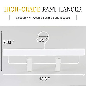 TOPIA HANGER All White Wooden Pants Hangers, Wood Skirt Hangers with Clips, Deluxe Jeans Hanger with 360°Swivel Anti-Rust Flat Hook, Smooth Finish Wood Hangers for Slacks Trousers 20 Pack -CT03W