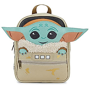 AI ACCESSORY INNOVATIONS Star Wars Mandalorian Grogu “The Child 10” Mini Backpack Purse, Faux Leather PU with 3D Features and Embroidered Appliques