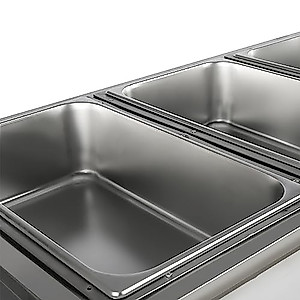 3-Pot Commercial Electric Food Warmer, Team Table Food Warmer 0-100℃ w/ 2 Lockable Wheels, Professional Stainless Steel for Steam Table Food Warmer Catering and Restaurants (3-Pot)