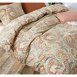 Eikei Boho Paisley Print Luxury Duvet Quilt Cover and Shams 3pc Bedding Set Bohemian Damask Medallion 350TC Egyptian Cotton Sateen (Rust, Queen)