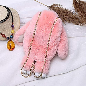 Faux Rabbit Fur Crossbody Handbag Shoulder Bag (B Pink)