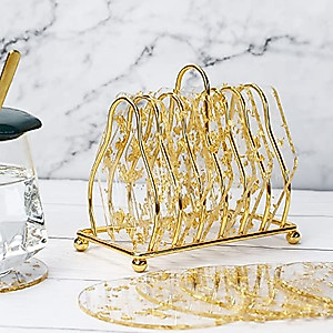 Coasters for Drinks, Stylish Gold Foil Coasters 6 Pieces Clear Acrylic Cup Coasters for Coffee Wooden Table, Set of 6 Coffee Coaster for Home Decor Gift