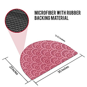 Shape28 Oval Mat Ultra-Thin Dark Red Half Round Mat Kitchen Runner Rug 35"x23"Soft Microfiber with Non Slip Rubber Backing, Dark Soft Microfiber Top Anti Slip Backing and Machine Washable,Burgundy