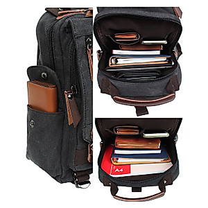 mygreen Sling Canvas Cross Body Messenger Bag Shoulder Backpack (Black-Zipper Shoulder)