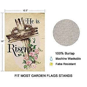 Balgardekor He is Risen Easter Garden Flag Vertical Double Sided Burlap Flower Cross Spring Summer Yard Outdoor Decor Home Decor (12.5 x 18, Easter)