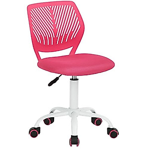 Desk Chair Armless Small Study Chairs Armless for Child Kids Teens, Ergonomic Swivel Rolling Lightweight Task Chair with Wheels and Mesh Padded Cushion, Pink