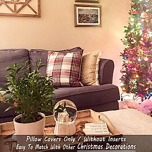 CARRIE HOME Red Christmas Buffalo Plaid Pillow Covers 22x22 Set of 2 Farmhouse Plaid Decorative Throw Pillow Covers 22 x 22 for Living Room Couch Sofa