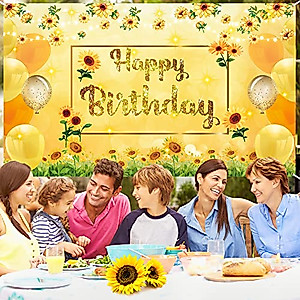 Sunflower Happy Birthday Decorations Banner, Sunflower Birthday Banner, Large Yellow Sunflower Birthday Banner Photo Background Backdrop for Women Men Boys Girls Birthday Baby Shower