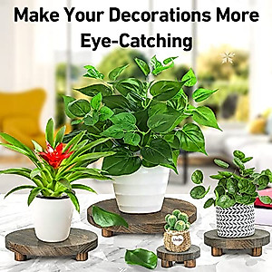 4 Pieces Wooden Plant Stand, Mini Displays Risers, Wood Round Stool Pedestal Riser Kitchen Bathroom Counter Decor Soap Holder Tiered Tray Decor Stand for Indoor Outdoor Home Patio Decoration (Brown)