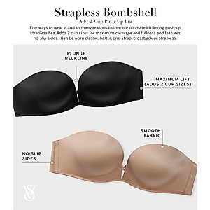 Victoria's Secret Very Sexy Bombshell Strapless Push Up Bra, Adds 2 Cups, Bras for Women, Black, 34B