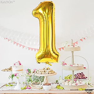 KatchOn, Gold One Balloon for First Birthday - 40 Inch | 1 Balloon for 1st Birthday | Number 1 Balloon for 1st Birthday Decorations for Boys | First Birthday Balloons, Wild One Balloons Decorations